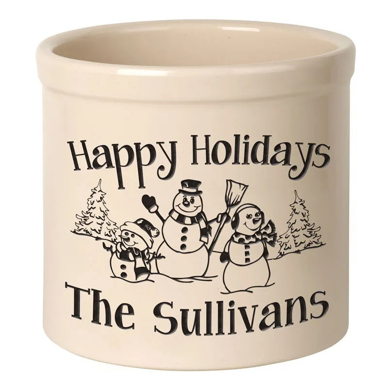 Personalized Snowman Family Stoneware Crock – Organize-It
